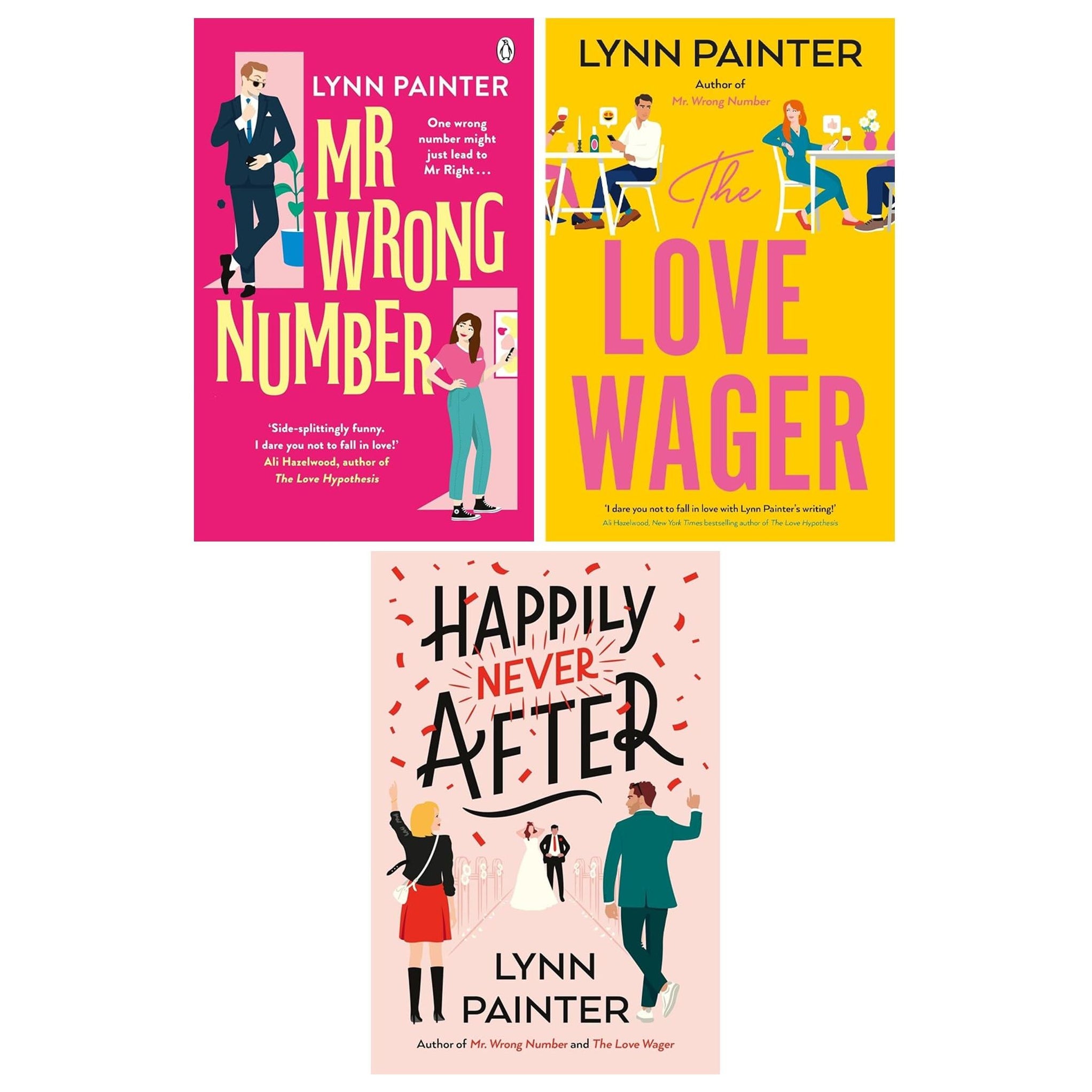 Lynn Painter 3 Books Collection Set (Mr Wrong Number, The Love Wager and Happily Never After ...