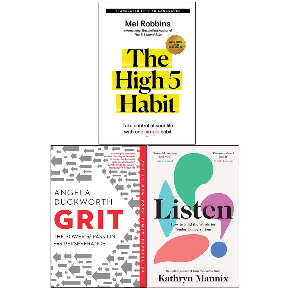 The High 5 Habit, Grit, Listen 3 Books Collection Set by Mel Robbins, Angela Duckworth & Kathryn ...
