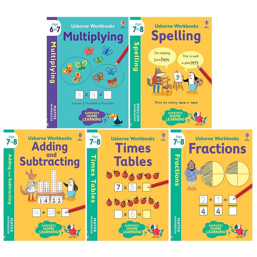 Usborne Workbooks Home Learning Age 6-8 Collection 5 Books Set (Multip ...