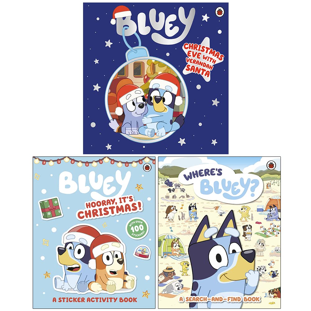 Bluey Collection 3 Books Set (Christmas Eve with Verandah Santa, Hooray ...